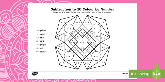 Rangoli Pattern Subtraction To 10 Colour By Number Twinkl rangoli-pattern-subtraction-to-10-colour-by-number-twinkl