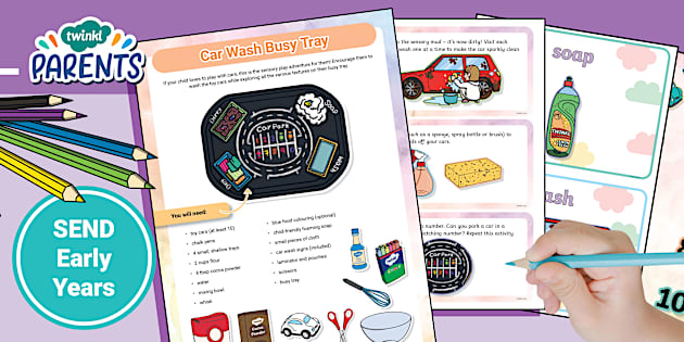 Car Wash Busy Tray for Sensory Play