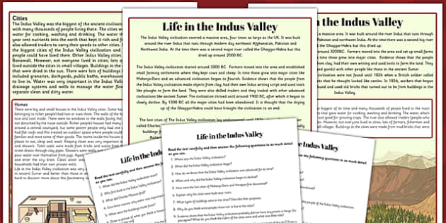 Life in the Indus Valley Differentiated Reading Comprehension Activity
