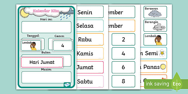 Daily Calendar and Weather Chart Indonesian (teacher made)