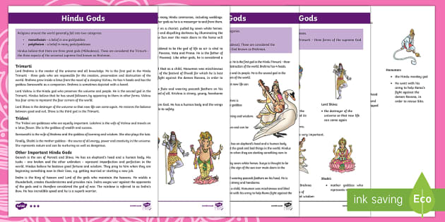 KS2 Hindu Gods Differentiated Fact File - Twinkl
