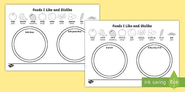 Foods I Like and Dislike Worksheet Japanese (teacher made)