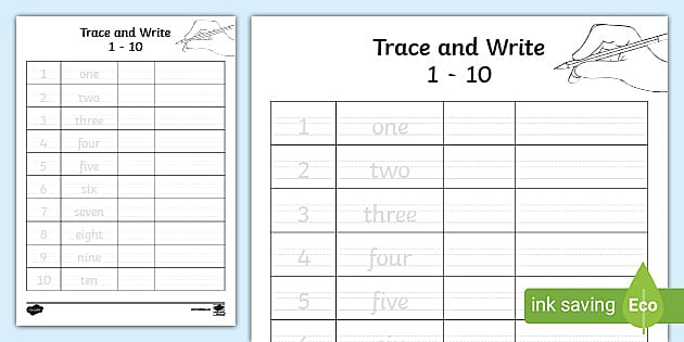 1 10 In Words Trace And Write Worksheet Teacher Made 