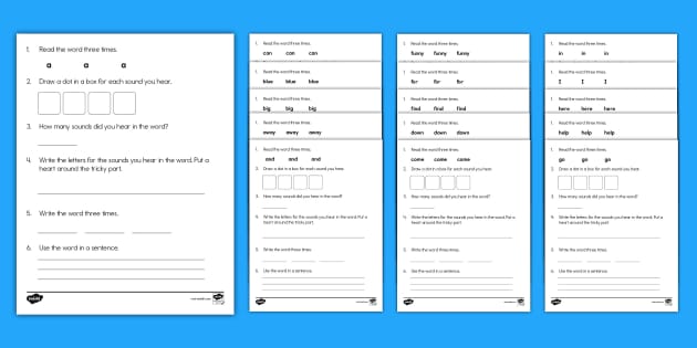 Heart Words Practice Sheets Pre-primer Set 1 (teacher made)