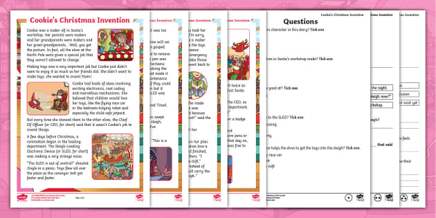 Year 2 Cookie's Christmas Invention Reading Comprehension