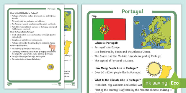 Portugal Fact File - Geography Resources - KS1 - Twinkl