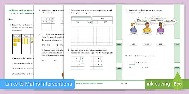 👉 * NEW * Year 3 Addition and Subtraction End-of-Strand Assessment