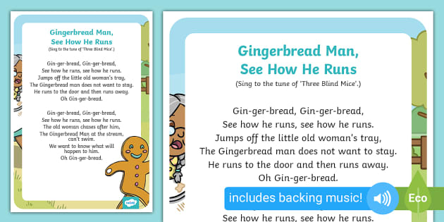 * NEW * Gingerbread Man, See How He Runs Song (teacher made)
