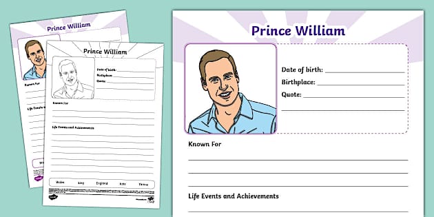 KS1 Prince William Biography Template - English - Twinkl
