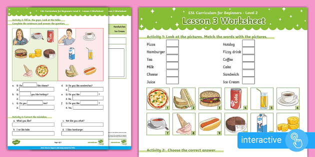 ESL Curriculum Level 2, Lesson 3 Interactive PDF Worksheet