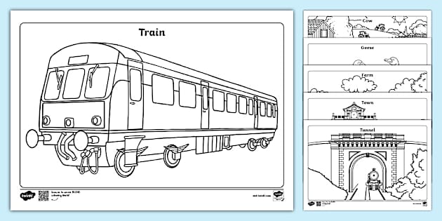 printable colouring trains