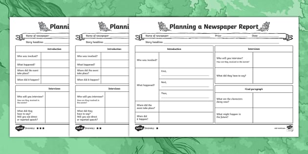 Planning a Newspaper Report | Differentiated Worksheets