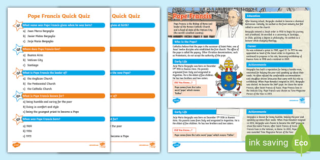 Pope Francis Fact File and Quick Quiz (l'enseignant a fait)