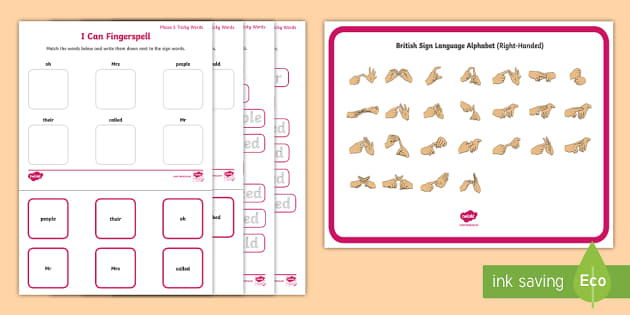 I Can Fingerspell Phase 5 Tricky Words Worksheets - Twinkl