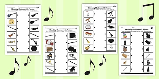 Music Shadow Matching Worksheet - music, shadow, matching, sheet