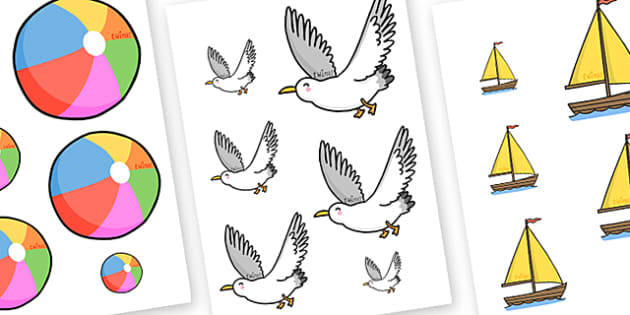 Seaside Themed Size Ordering Cut Outs (teacher made)