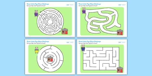 The 3 Little Pigs Differentiated Maze Worksheet / Worksheet Pack, worksheet