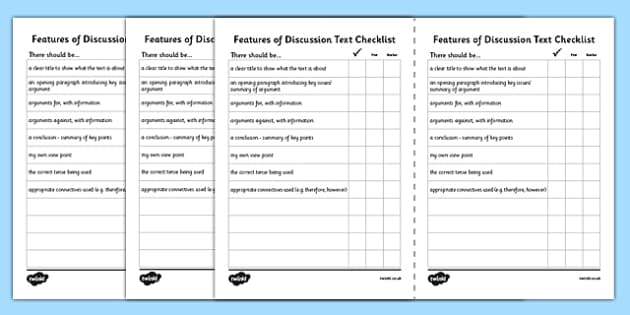 Discussion Texts Checklist - discussion texts, writing a
