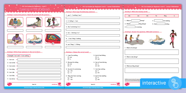 ESL Curriculum Level 2, Lesson 8 Printable Worksheet