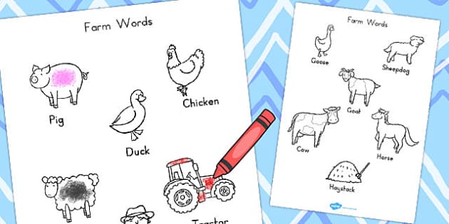 Farm Words Colouring Sheet (Hecho por educadores) - Twinkl