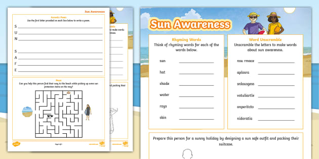 Sun Awareness Week Boredom Buster Worksheet - Twinkl - KS2