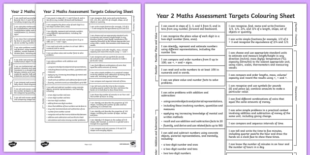 Year 2 Maths Targets Colouring Sheet (teacher made) - Twinkl