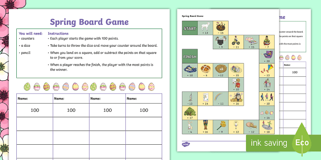 Spring-Themed Maths Addition and Subtraction Board Game