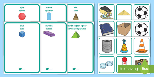3D Shape Welsh Sorting Cards - English / Welsh - Saesneg / Cymraeg-Welsh