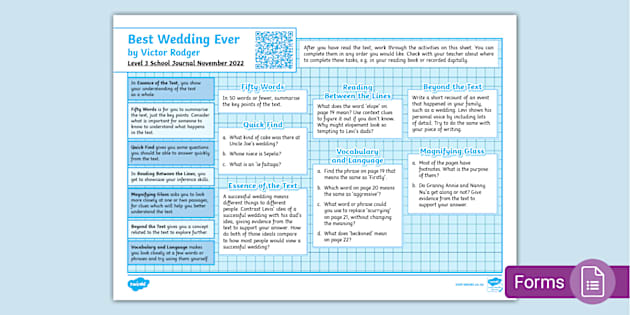 * NEW * Level 3 November 2022 Journal: Best Wedding Ever (Comprehension)