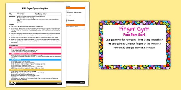 Eyfs Pom Pom Sort Finger Gym Activity Plan And Prompt Card Pack
