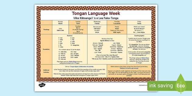 Tongan Language Week Planning Year 5-8 (teacher made)