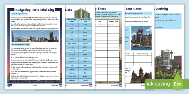 Budgeting Mini City Activity Pack (teacher made) - Twinkl