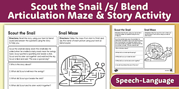Scout the Snail S Blend Articulation Maze and Story Activity for SLP