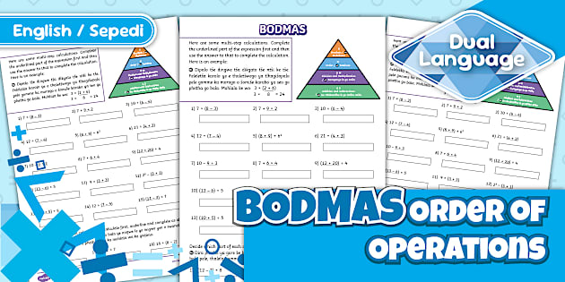 BODMAS Order of Operations Worksheets Sepedi/English