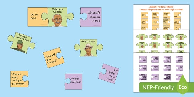 Indian Freedom Fighters' Famous Slogans Puzzle Game - Twinkl Indian Freedom Fighters' Famous Slogans Puzzle Game - Twinkl