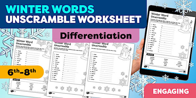 Winter Differentiated Word Unscramble for 6th-8th Grade