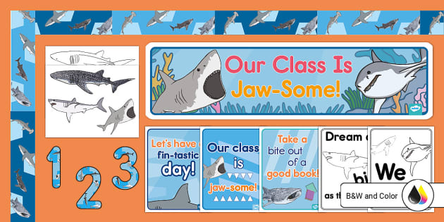 Jaw-Some Sharks Bulletin Board Pack (teacher made) - Twinkl