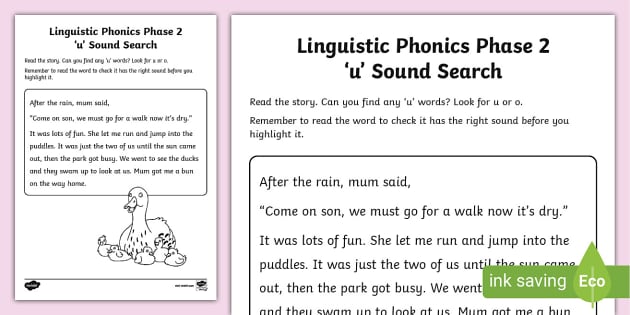 Linguistic Phonics Phase 2 ‘u’ Sound Search Activity Sheet