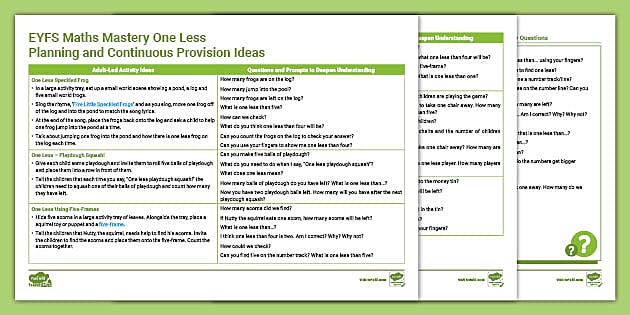 EYFS Maths Mastery One Less Planning and Continuous Provision Ideas EYFS Maths Mastery One Less Planning and Continuous Provision Ideas