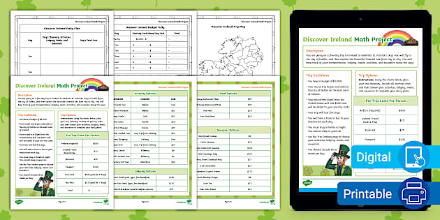 St. Patrick's Day Discover Ireland Math Project 3rd-5th Gr