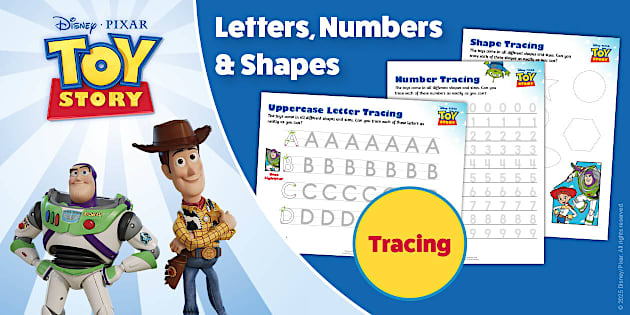 Toy Story: Letters, Numbers, and Shapes Tracing Worksheets