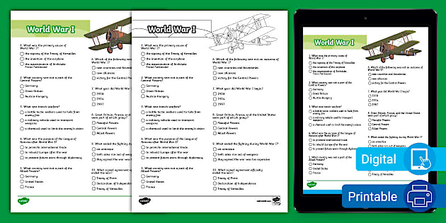 World War I Quiz for 6th-8th Grade - Twinkl