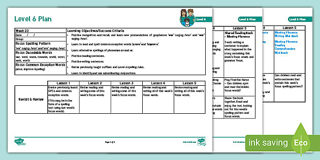 'war' saying /wor/ and 'wor' saying /wur/ Lesson Plan - Level 6 Week 23