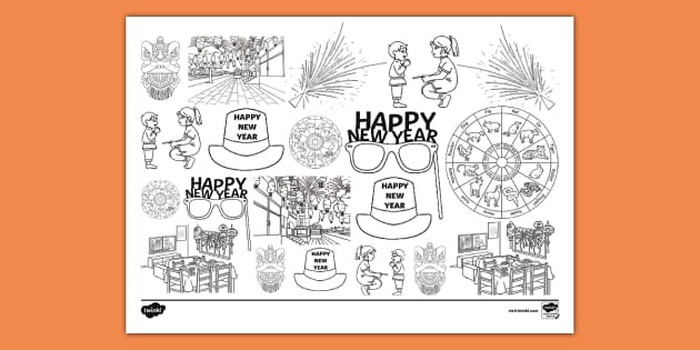 New Year Doodle Colouring Page (teacher made) - Twinkl