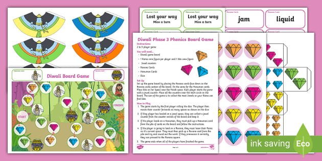Diwali Phase 3 Phonics Board Game (teacher made) - Twinkl