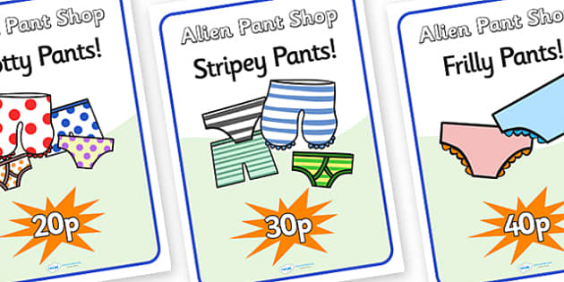 Pant Shop Role Play Posters to Support Teaching on Aliens Love Underpants