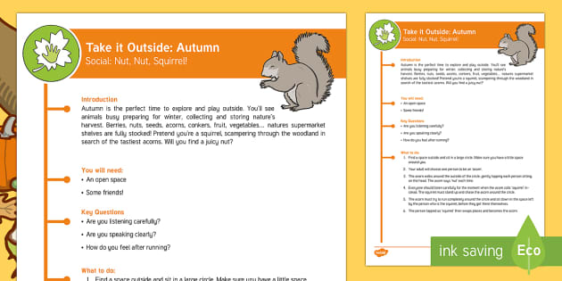 KS1 Take It Outside: Autumn Social - Nut, Nut, Squirrel Activity