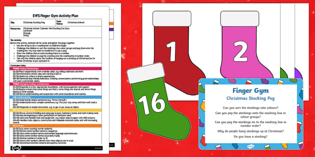 EYFS Christmas Stocking Peg Finger Gym Plan and Resource Pack