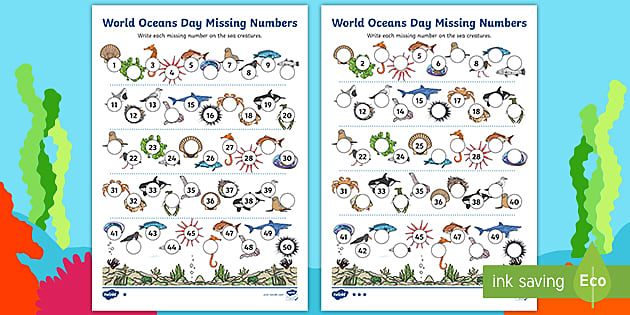 World Oceans Day Missing Number Activity Sheet | Twinkl