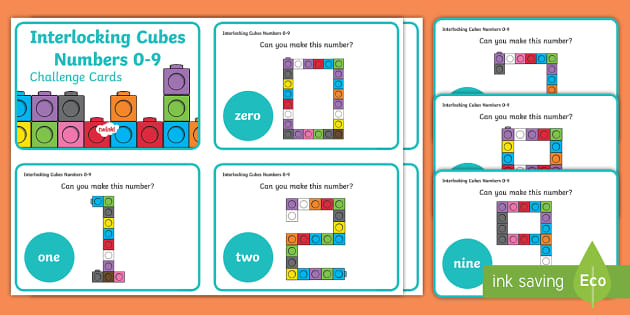 Interlocking Cubes Numbers 0-9 Challenge Cards